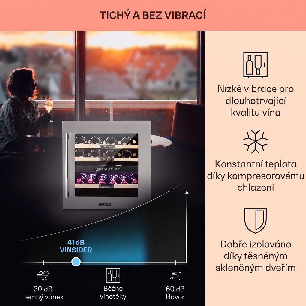 Klarstein Vinsider 36, vinotéka, 94 l, 2 zóny, 5-22 °C, nerezová ocel