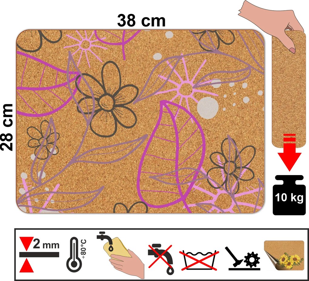 PokojovaDekorace.cz, Korkové prostírání s potiskem - 538, kytky, 38x28 cm, 1 ks