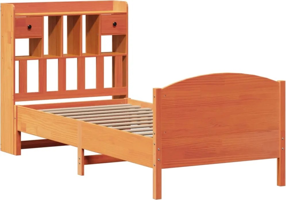 Postel s knihovnou bez matrace hnědá 100x200 cm masiv borovice 3323160