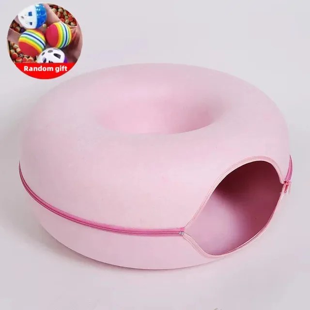 Hrací tunel / pelíšek pro kočky ve tvaru "Donutu" Barva: Růžová, Velikost: 60 X 27 cm