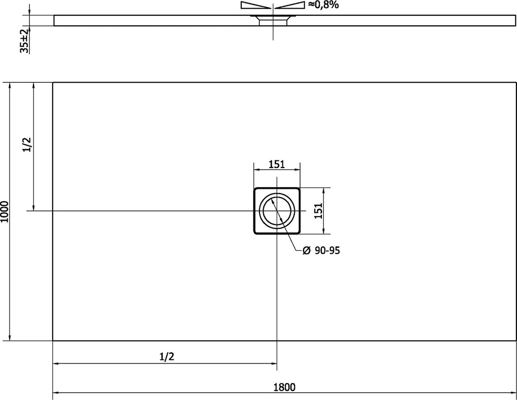 Polysan FLEXIA 180 x 100 x 3,5 cm 72917 sprchová vanička s možností úpravy rozměru