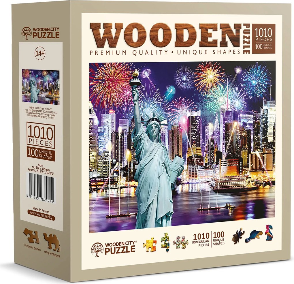 Wooden city dřevěné puzzle - noční new york 1010 dílků