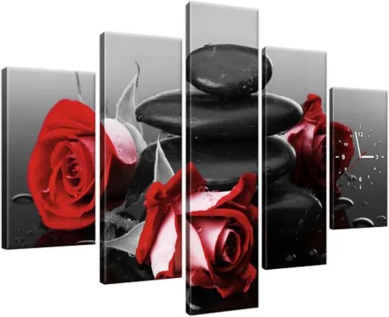 Obraz s hodinami Červené růže a kameny 150x105cm ZP1705A_5H