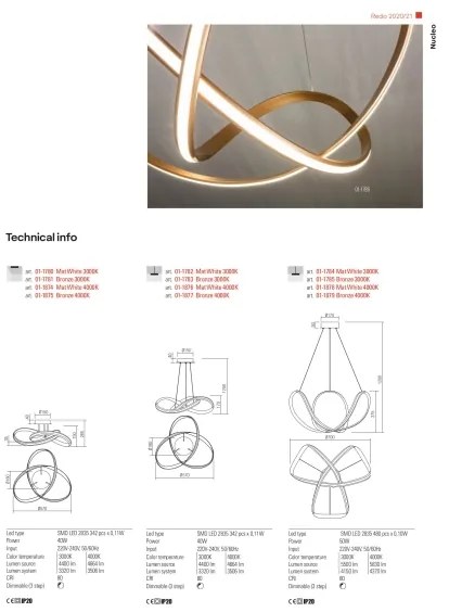 Redo 01-1784 - LED Lustr na lanku NUCLEO LED/55W/230V bílá