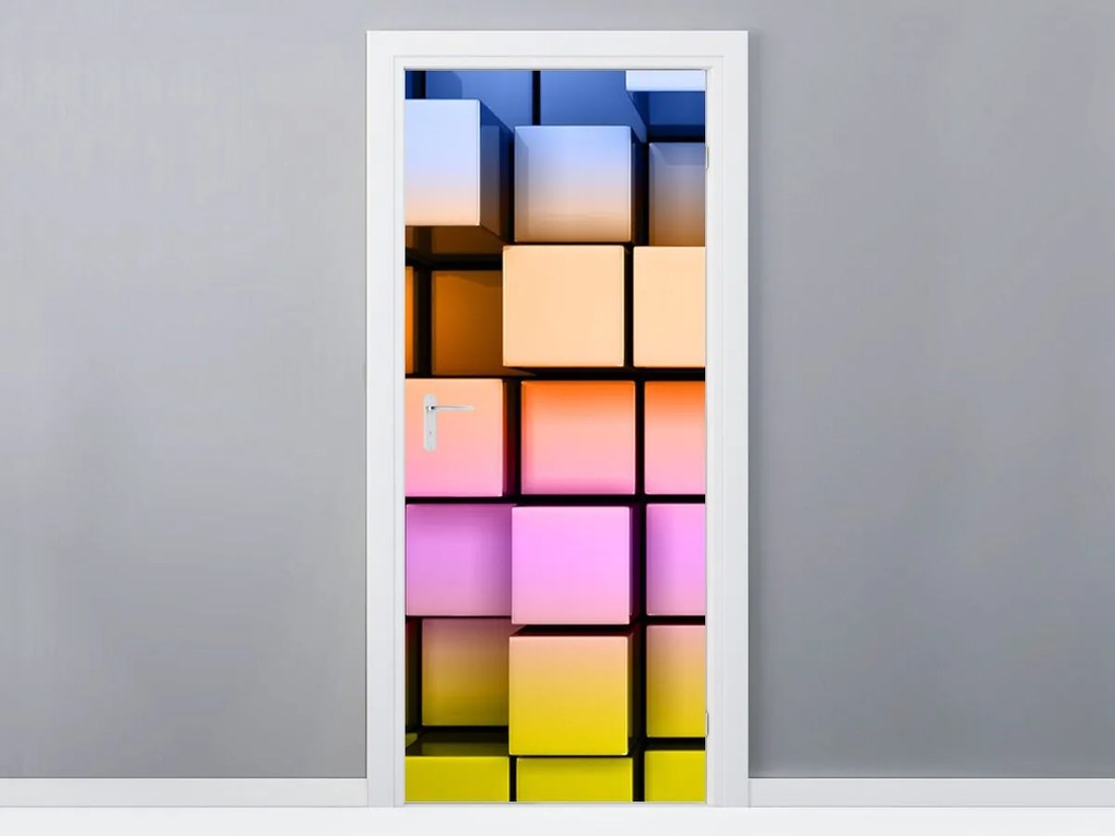 Gario Samolepící fólie na dveře Duhové kostky 3D 95x205cm Velikost: 95 x 205 cm