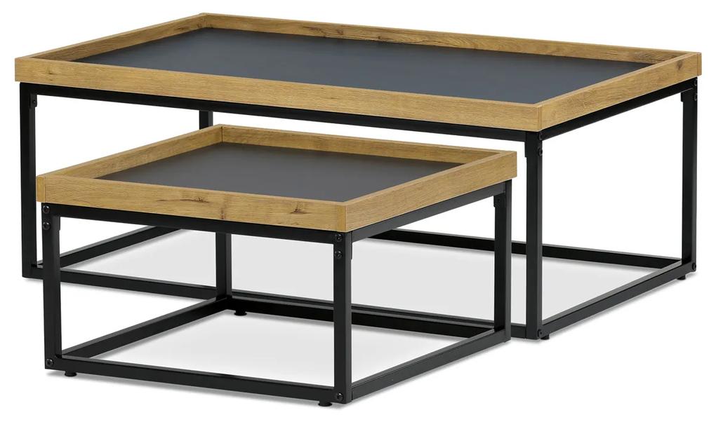 Konferenční stolek CT-613 OAK, 100x60 cm, MDF deska šedá, divoký dub, kov černý matný lak