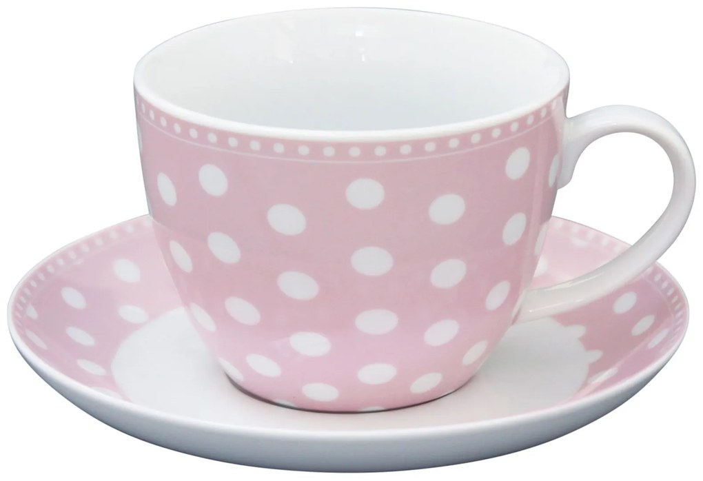 Krasilnikoff Porcelánový šálek s podšálkem Dots Pink, růžová barva, porcelán