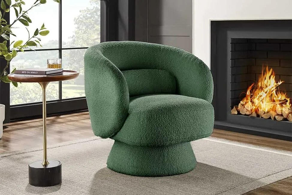 Designové otočné křeslo Herning zelená bouclé
