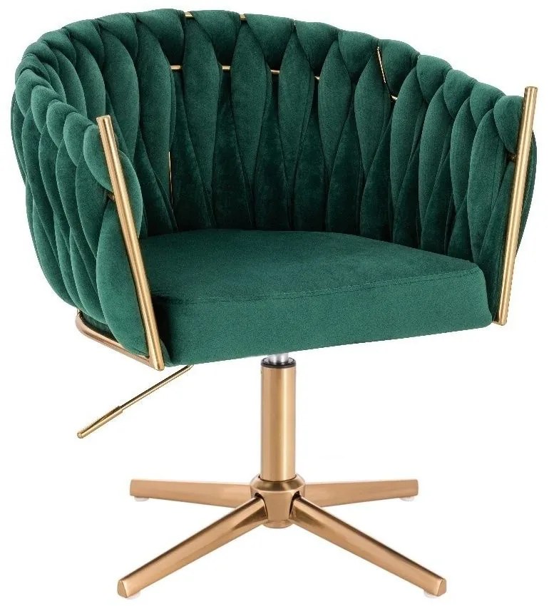 LuxuryForm DESIGN Otočná židle NORDEN VELUR na zlatém kříži - zelená