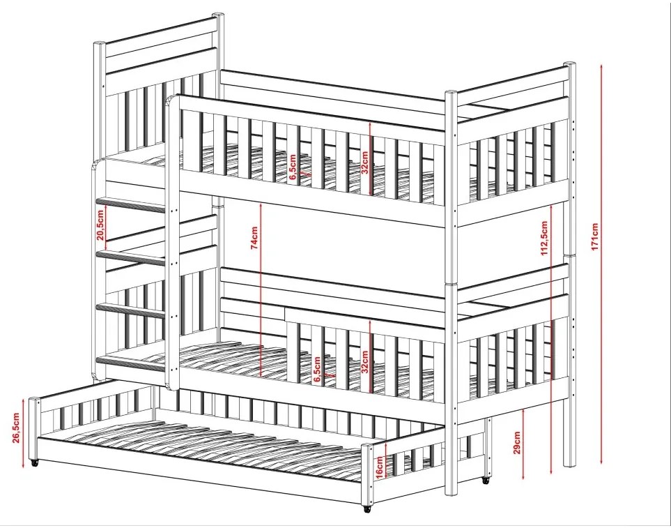 Legno Dětská patrová postel Oliva borovice Rozměr (cm): 90x190