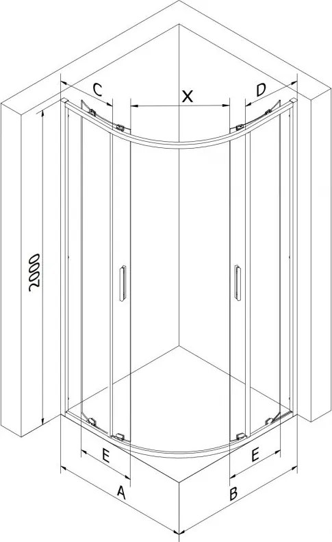 Mexen Exo, posuvný půlkruhový sprchový kout 100 x 100 cm, čiré sklo, zlatá, 8132-100-100-50-00