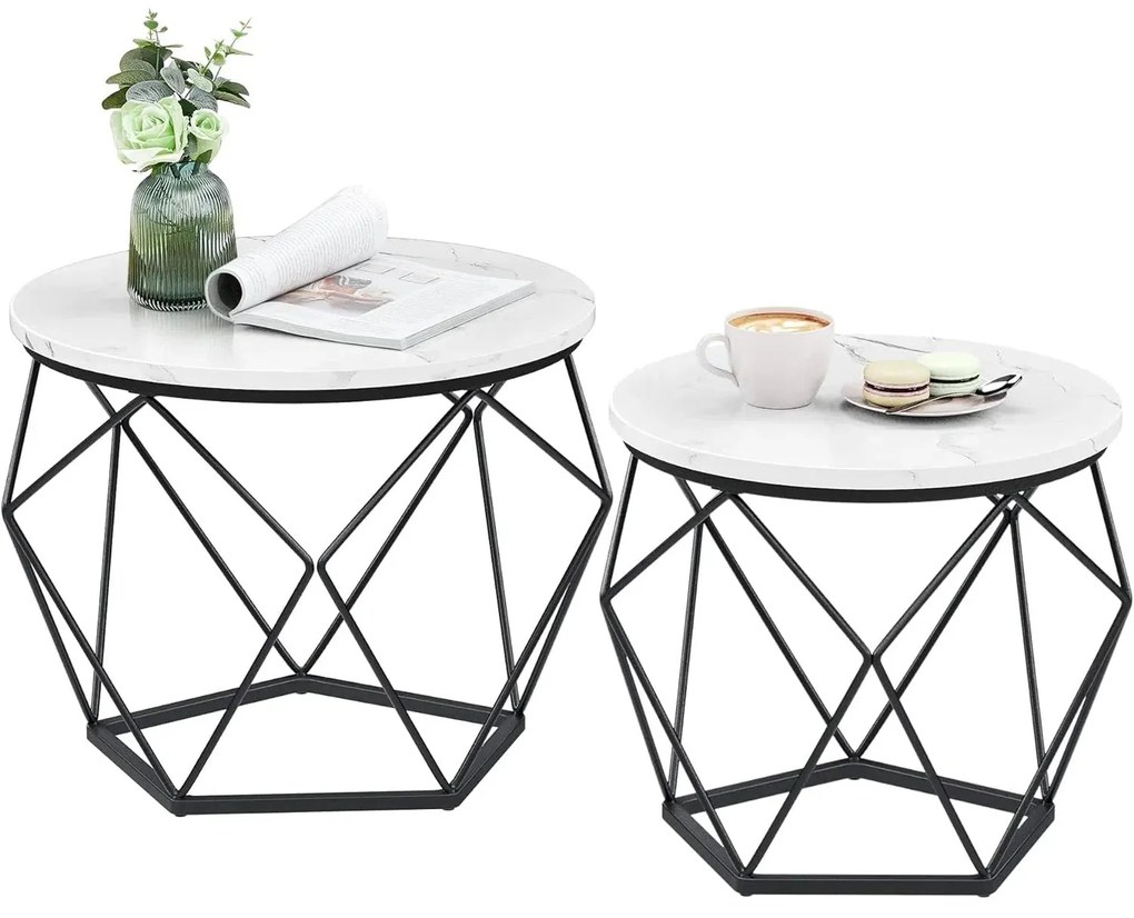 Kulatý konferenční stolek, stolek do obývacího pokoje, sada 2 ks, barva bílá a černá
