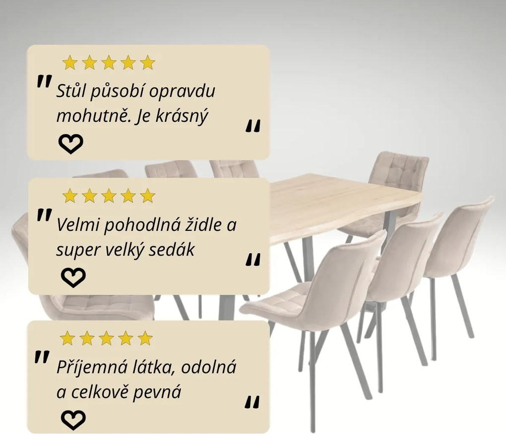 Vikio Jídelní set pro 8 osob 180x90 cm dub noha U béžová židle VJS158-8BE-S