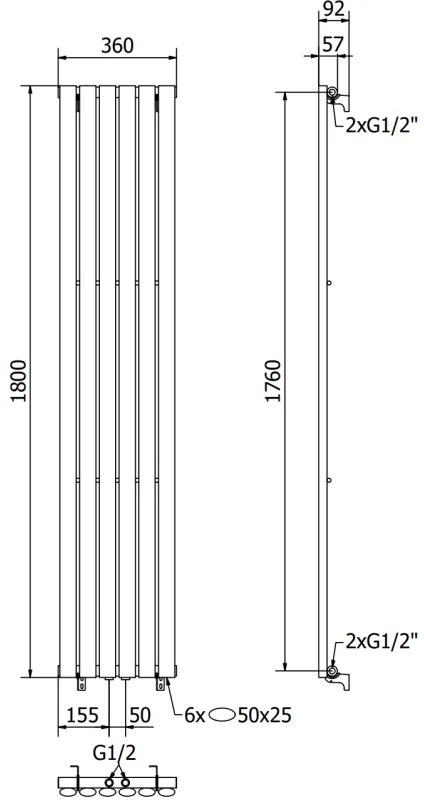 Mexen Oregon, topné těleso 1800 x 360 mm, 604 W, černá, W202-1800-350-00-70