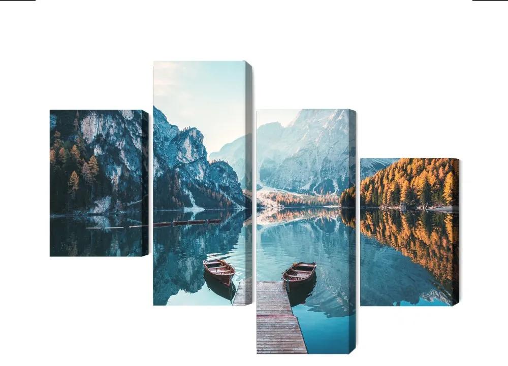 Vícedílný obraz Jezero Braies V Italských Dolomitech 3D Nedostatek Nedostatek Plátno Canvas 120x75