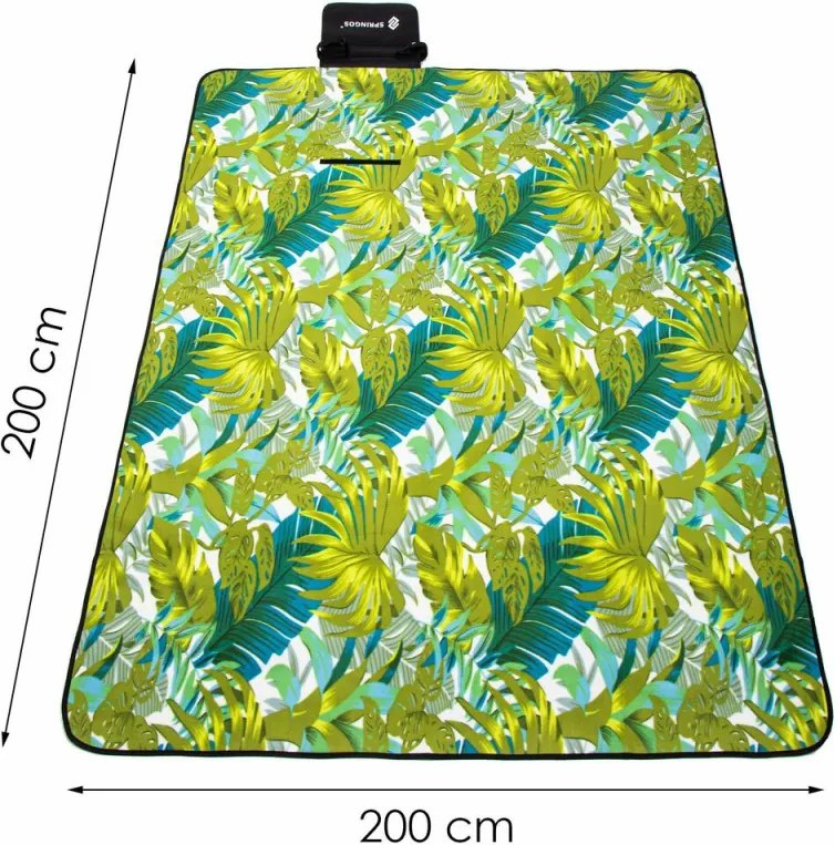 Pikniková deka 200x200 cm, zelená s listy SPRINGOS PM041