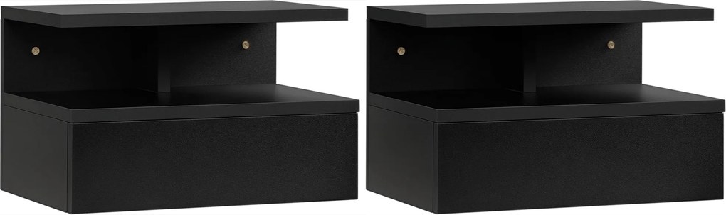 HOMCOM Sada 2 zavěšených nočních stolků s 1 zásuvkou a otevřenou policí pro ložnici 35x32x22,5 cm Černá | Aosom