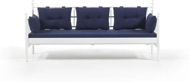 Tmavě modrá třímístná venkovní sedačka s bílou konstrukcí Lalas DKS, 96 x 209 cm