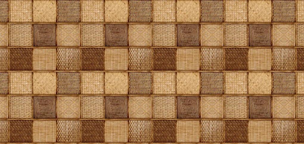 Ubrus PVC s textilním podkladem 1436-01 FLORISTA, koše ve čtvercích, hnědá, š.140cm (metráž)