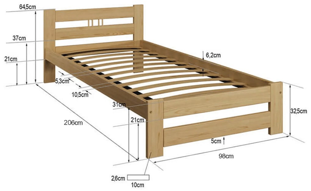 Postel z masivu VitBed 90x200 LUX bílá s roštem