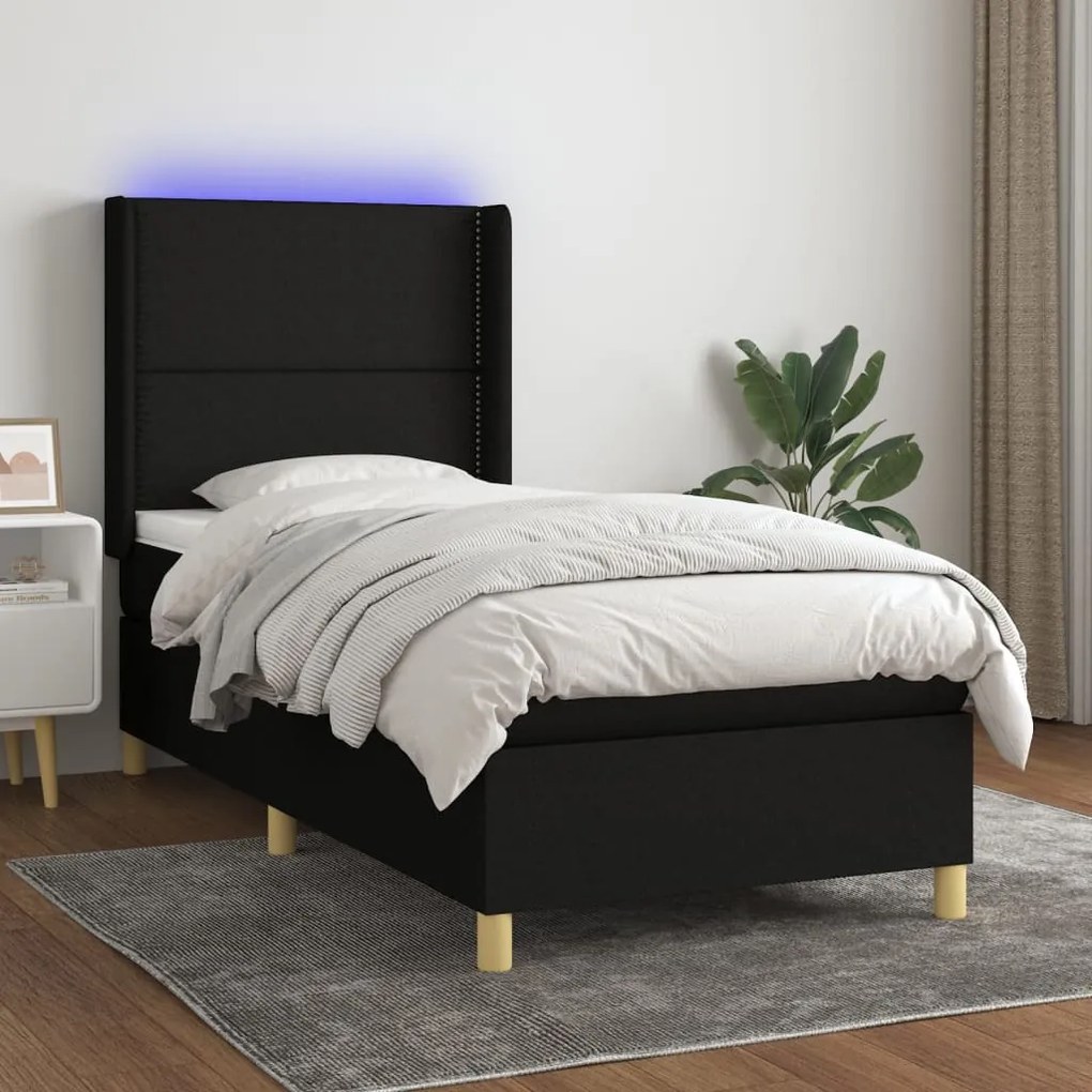 Box spring postel s matrací a LED černá 90x190 cm textil 3138759