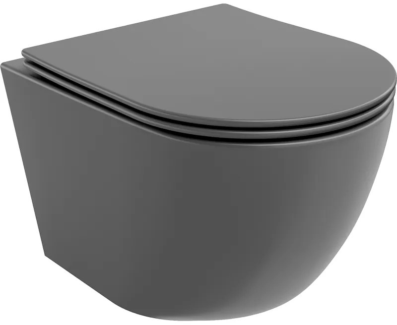 Mexen Lena WC mísa Rimless s pomalu sklápěcí tenkým prkénkem, duroplast, tmavě šedý mat - 30224071