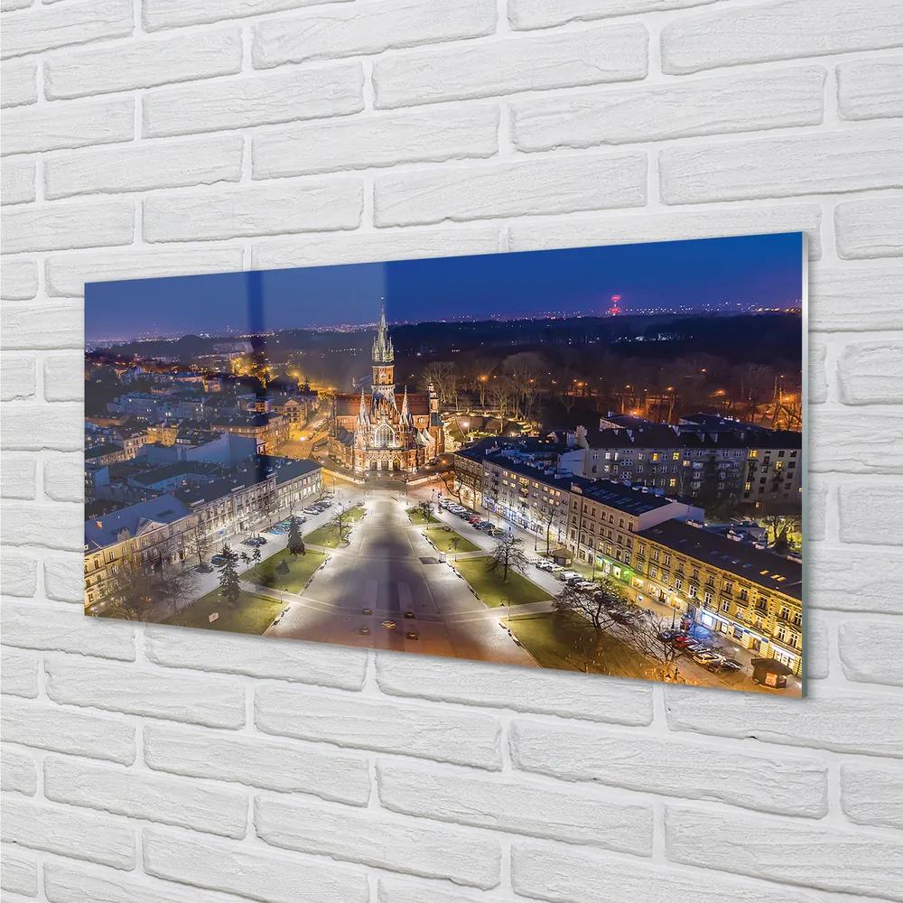 akrylový obraz Noční panorama Krakow kostela 140x70 cm
