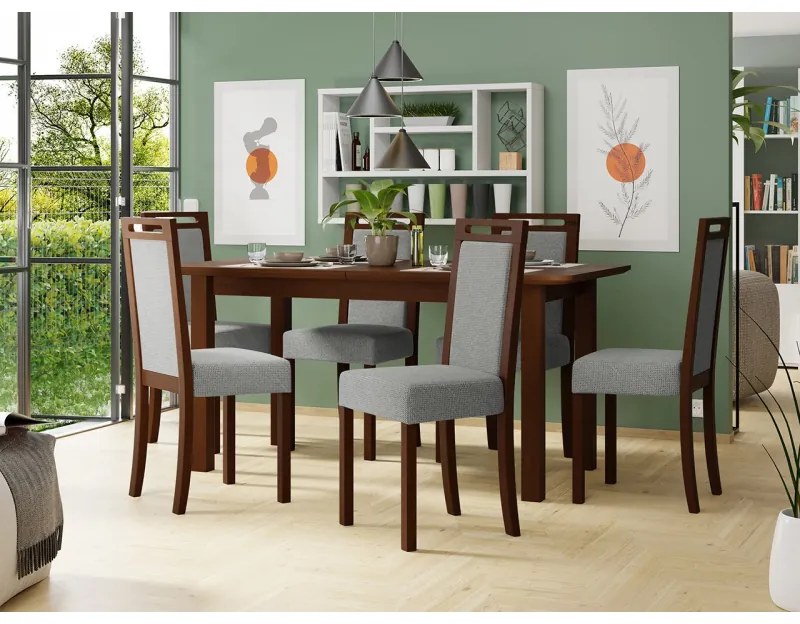 Rozkládací jídelní stůl se 6 židlemi AL10, Barva dřeva: bílá, Potah: Hygge D20
