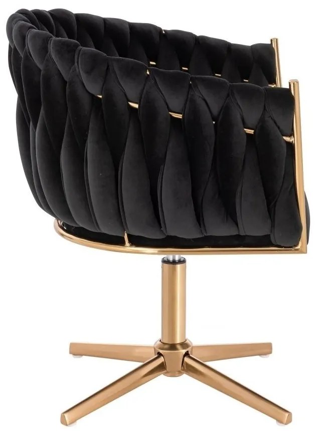 LuxuryForm DESIGN Otočná židle NORDEN VELUR na zlatém kříži - černá