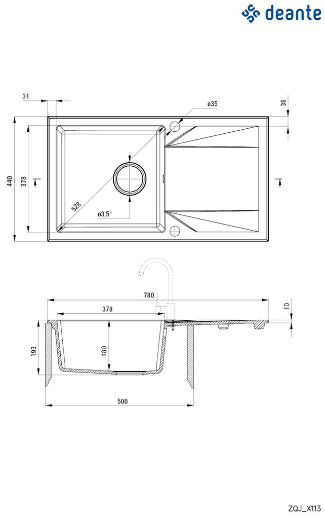 Deante Dřez Evora s odkapávačem, granit - ZQJ T113 antracit metalic