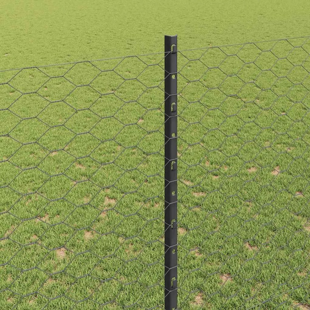 Hexagonální plot s podpěrou 100 x 1,5 m Ocel potažená PVC Šedá 3336941
