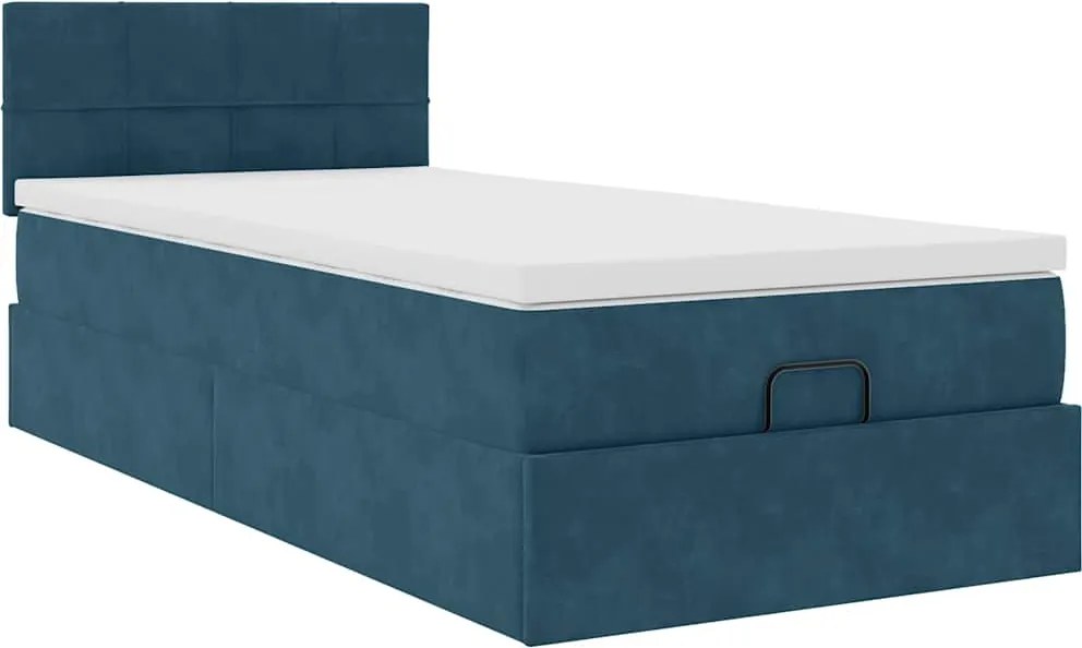 Osmanský rám postele s matrací tmavě modrá 80x200cm samet 3311739