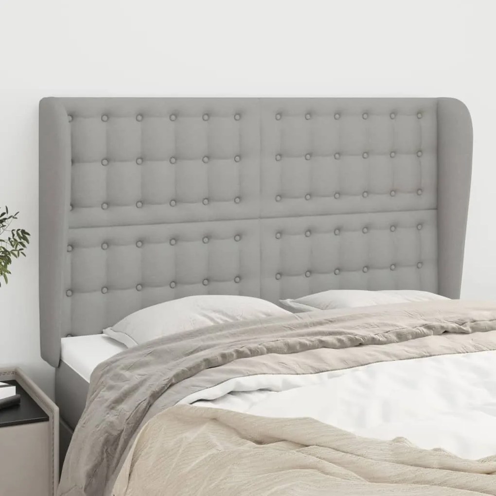 Čelo postele typu ušák světle šedé 147x23x118/128 cm textil 3118388