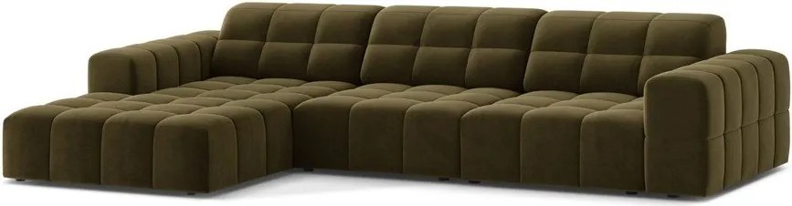 Khaki sametová rohová pohovka (levý roh/s lenoškou) Chicago – Cosmopolitan Design