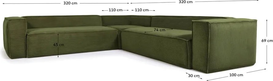 Zelená manšestrová rohová pohovka Blok – Kave Home