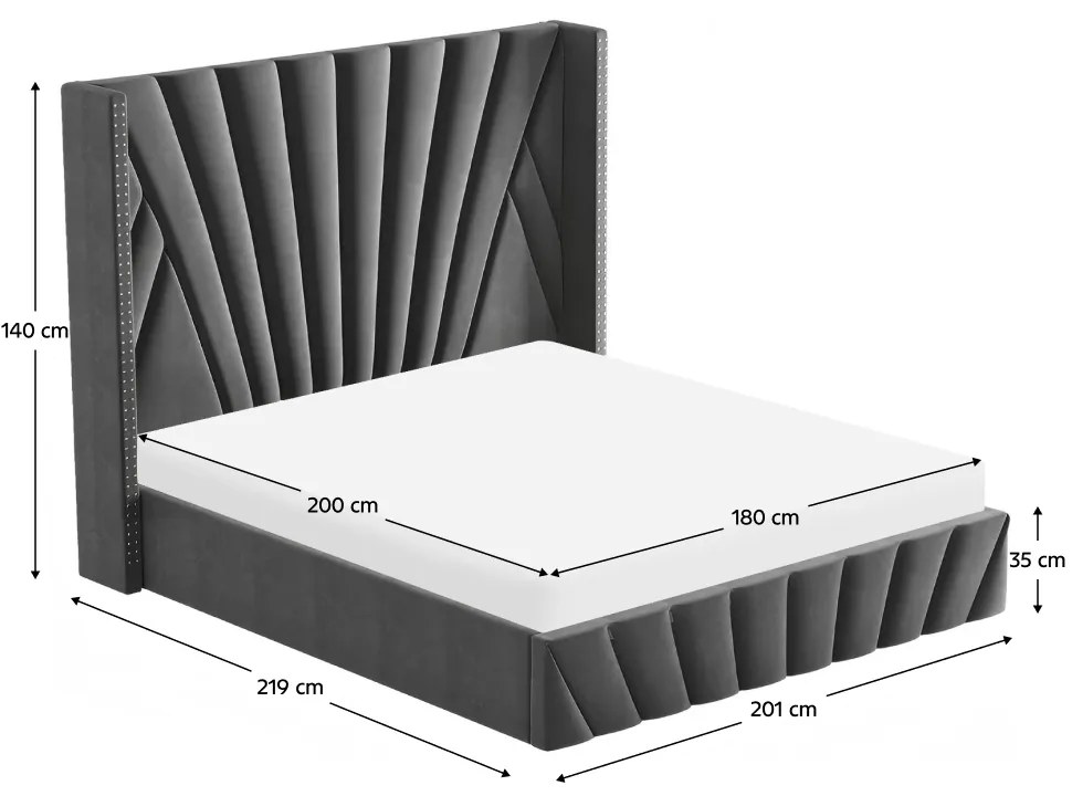 Kondela Postel s roštem, 180x200, tmavě šedá Velvet látka, PENELOPE
