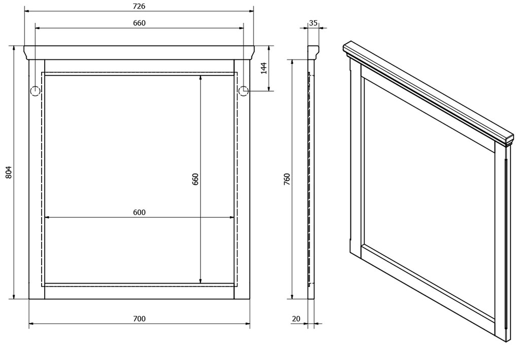 SAPHO CROSS retro zrcadlo v dřevěném rámu 700x800mm, starobílá CR212