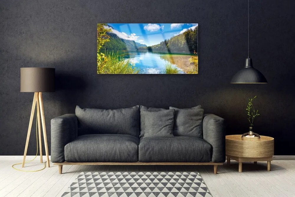 Obraz na skle Hory Les Příroda Jezero 140x70 cm