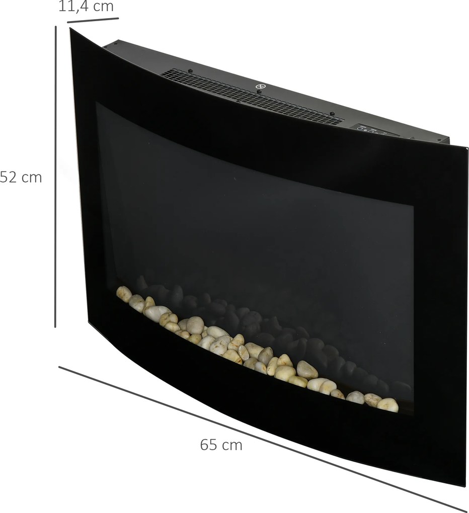 HOMCOM Elektrický krb Kamna elektrická s 2 úrovněmi výkonu 900/1800 W LED 65 x 11,4 x 52 cm nerezová černá pro příjemné teplo |