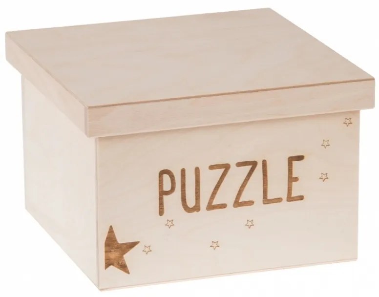 Dřevěný box na hračky - Puzzle gravír velký