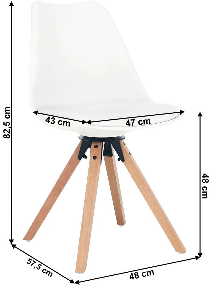 Jídelní otočná židle MAKADI - dřevo, plast, ekokůže, bílá / buk