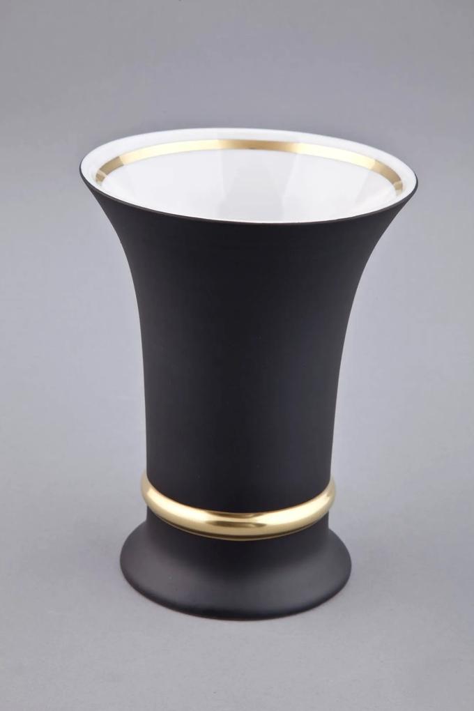 RUDOLF KÄMPF Černá váza KRÁTER se zlatem, 17 cm