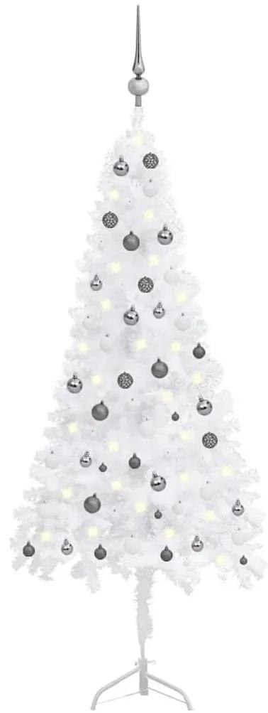 3077970 vidaXL Rohový umělý vánoční stromek LED a sada koulí bílý 210 cm PVC