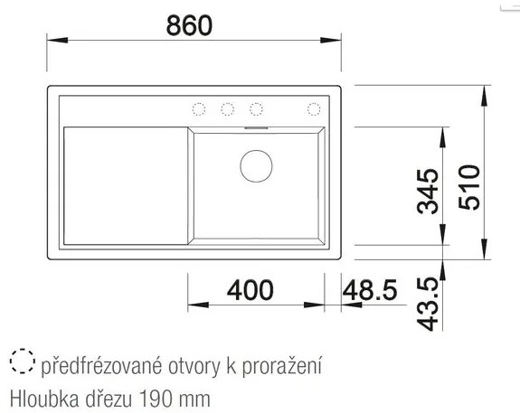 Blanco  Zenar 45S InFino Granitový dřez s odkapem vlevo a s excentrickým ovládáním, 86x51cm, šedý kámen, 523785