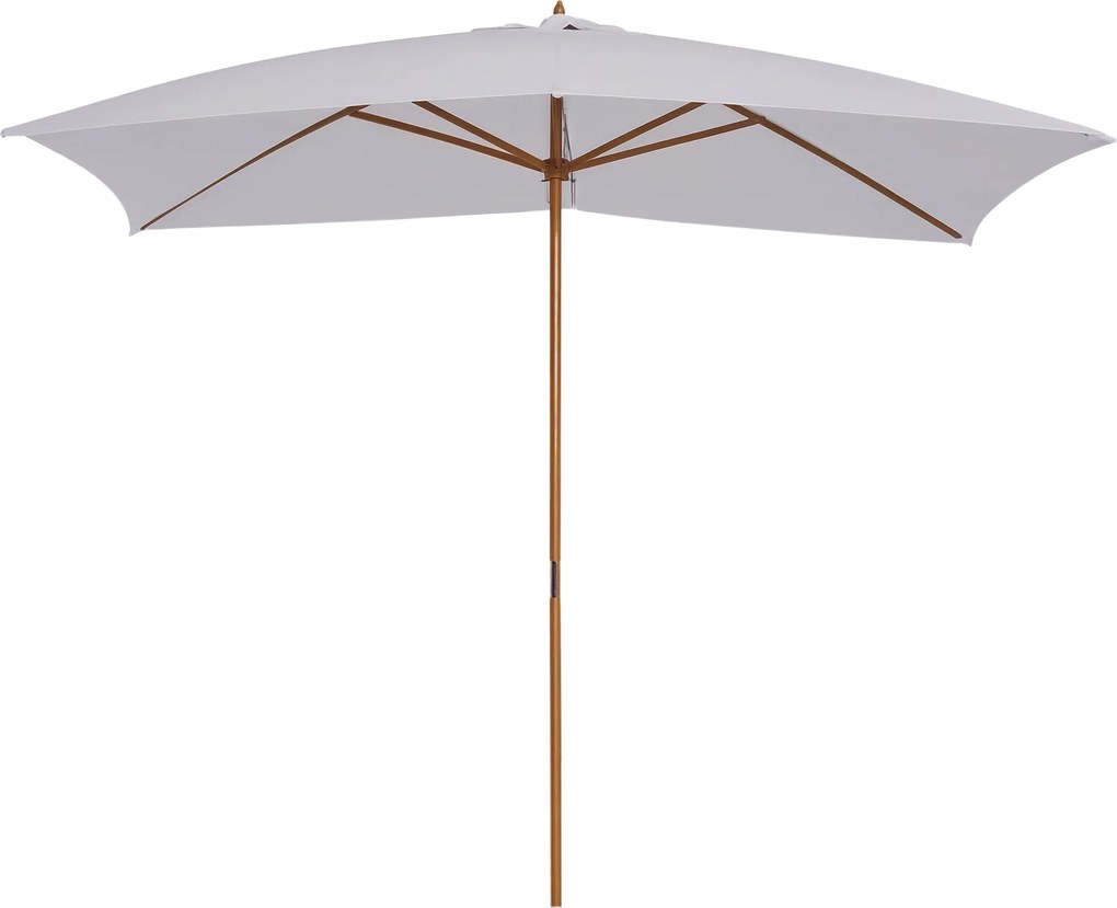 Zahradní slunečník Outsunny 295x200 cm s dřevěným sloupem, bambusovými žebry a kladkovým systémem - Vodotěsný klasický bílý slunečník pro terasu nebo