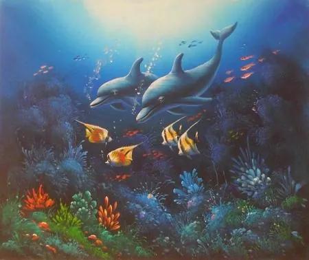 Schůzka delfínů - 90 x 120 cm