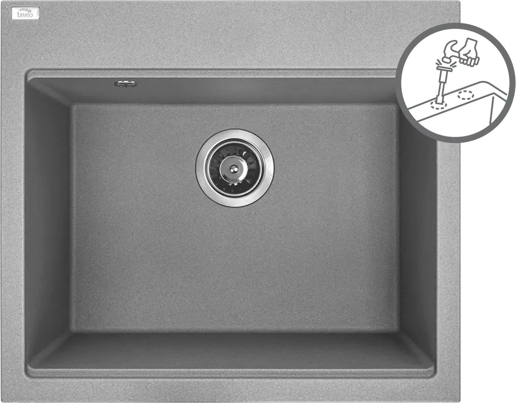 Laveo Tau, 1-komorový granitový dřez 570x500x215 mm, šedá, LAV-SBT_510Y