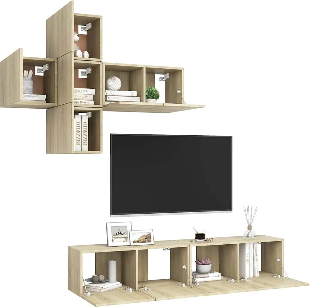 7dílný set TV skříněk dub sonoma kompozitní dřevo 3079022