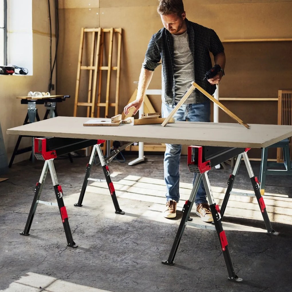 Costway Skládací pila 2 obal vyrobený z oceli 2 × 4 Podpěrná ramena 61,5–82,7 cm