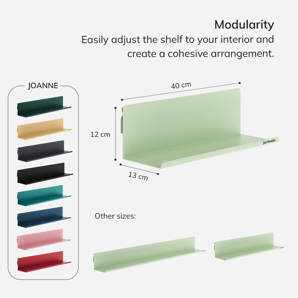 Polička na zeď JOANNE 400 mm, Fresh Style: pastelově zelená